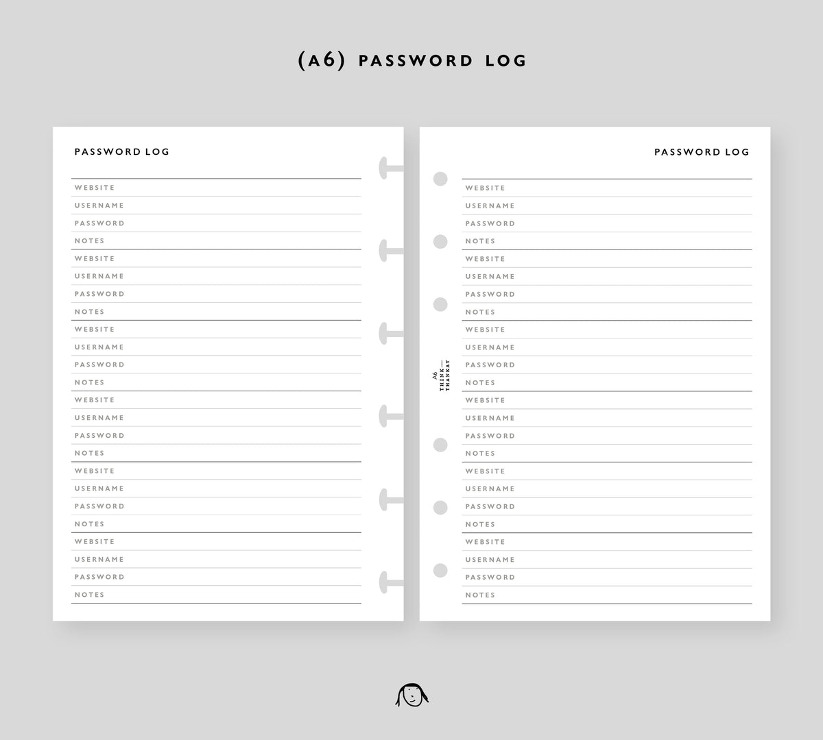 A6 Size Password Log Printable Inserts – Thinkthankay