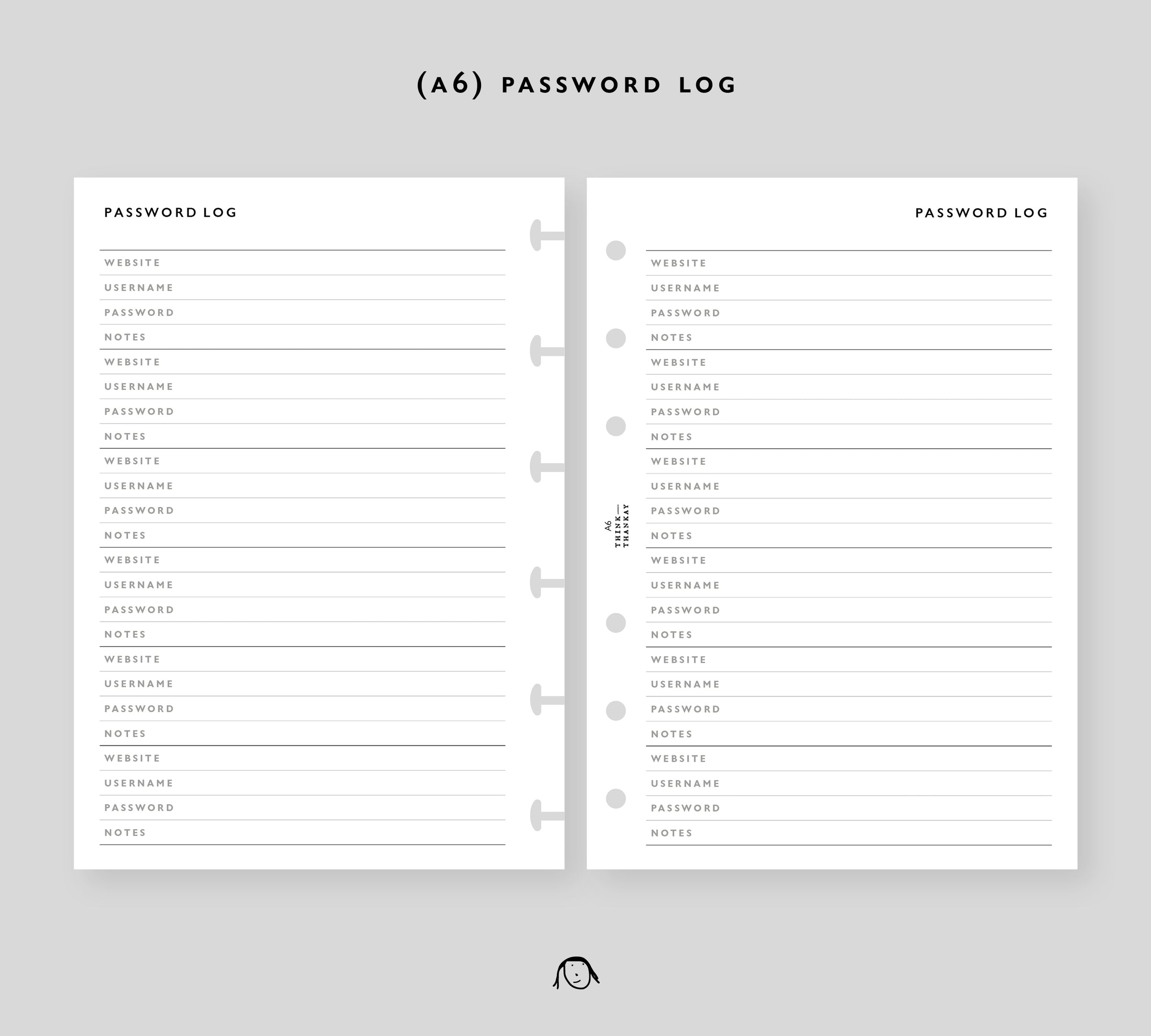 A6 Size Password Log Printable Inserts – Thinkthankay