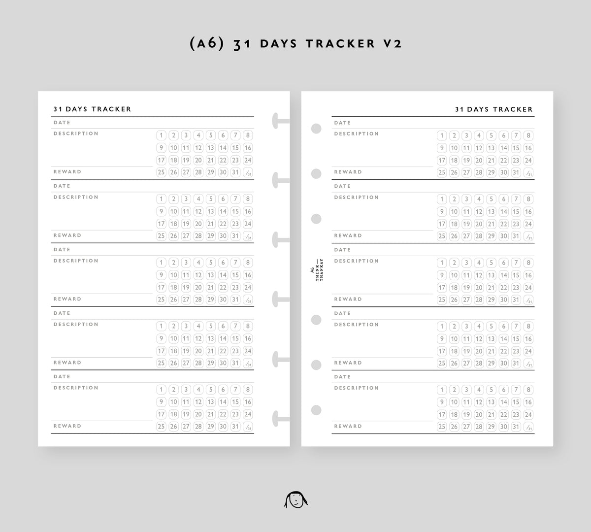 A6E6-A6 Size 31 Days Tracker V2 – Thinkthankay