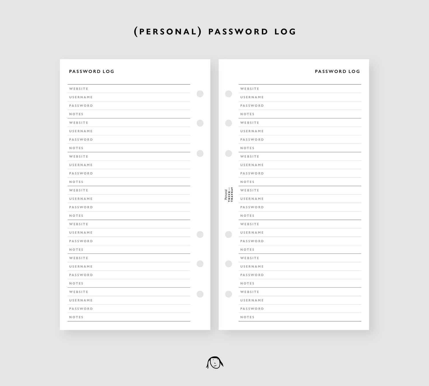 PEE4-Personal Size Password Log Printable Inserts – Thinkthankay