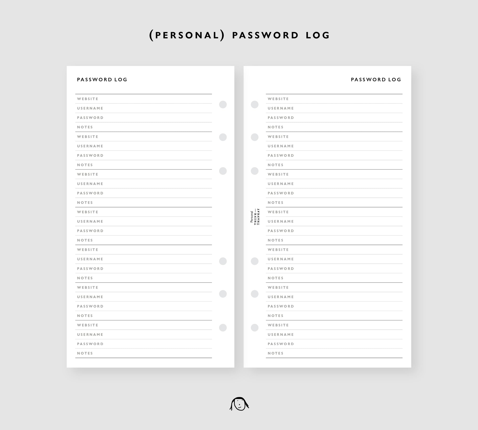 PEE4-Personal Size Password Log Printable Inserts | Thinkthankay