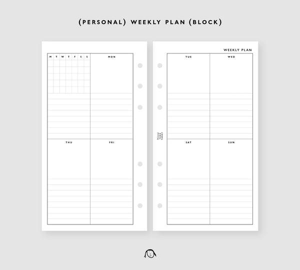 Personal Size Weekly Block Printable Inserts – Thinkthankay